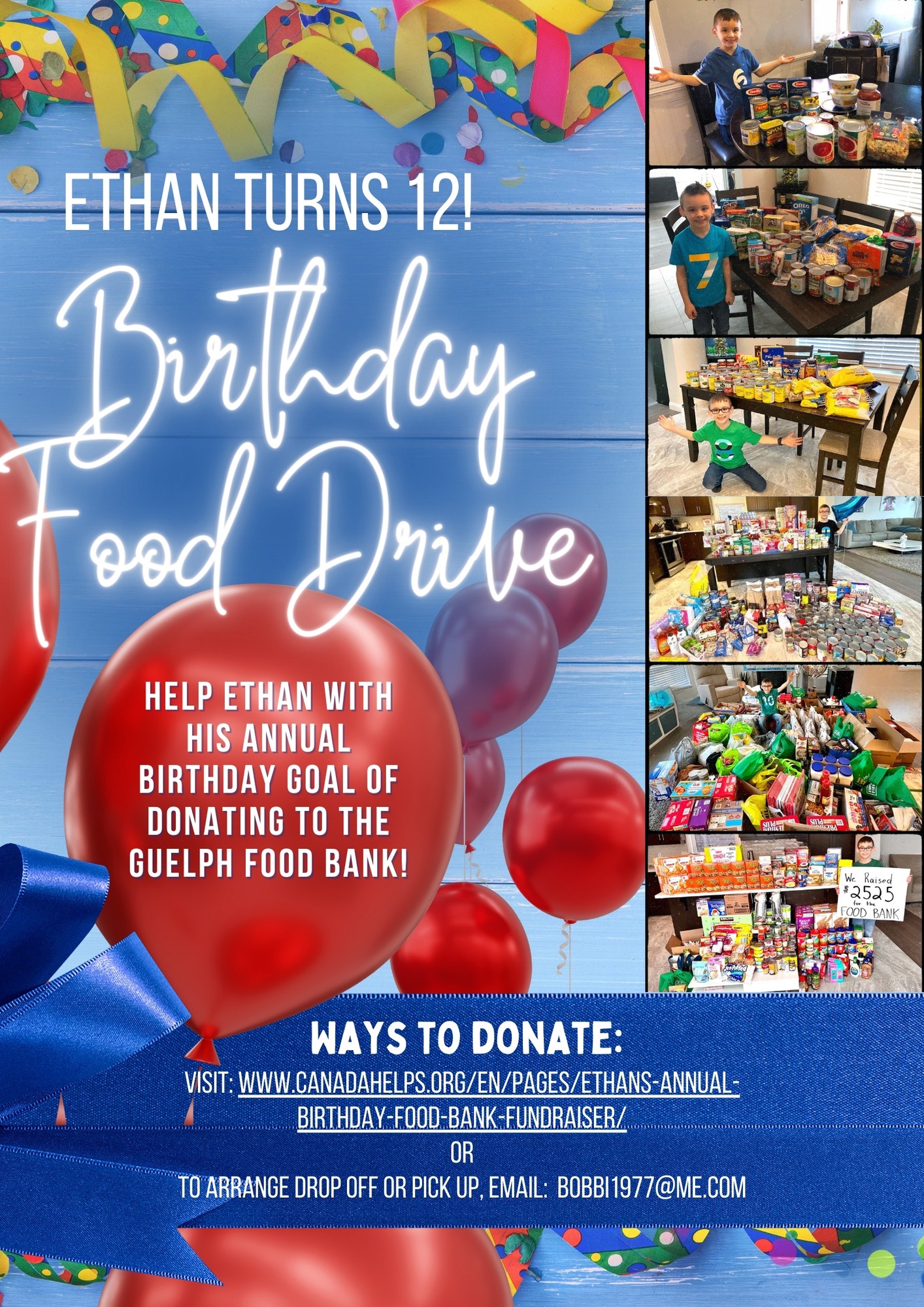 Ethan's Annual Birthday Food Bank Fundraiser - CanadaHelps