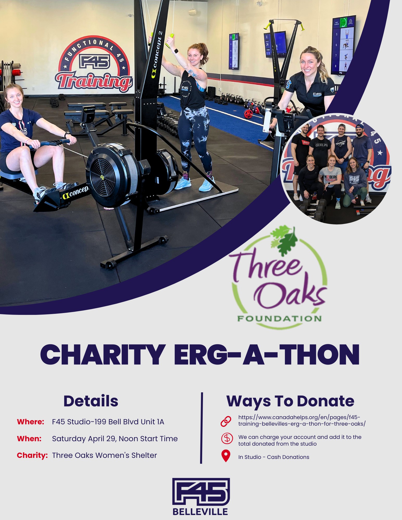F45 Training Belleville's Erg-a-thon for Three Oaks Foundation - CanadaHelps